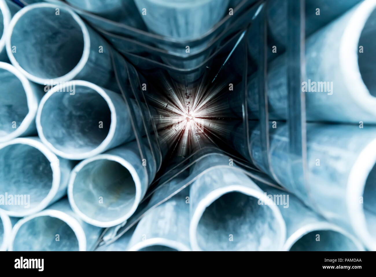 Steel Pipes Industry Construction stacked in Factory warehouse Stock ...