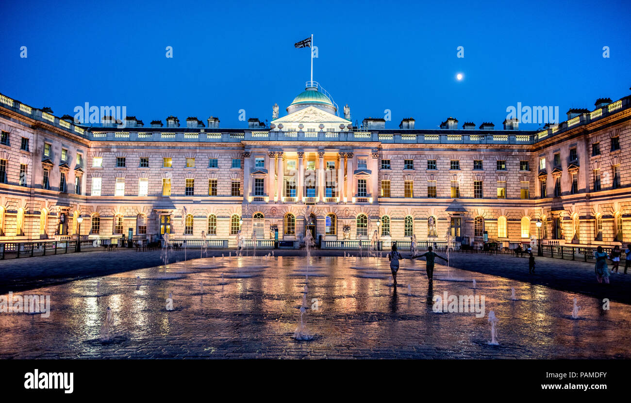 Somerset House With Water Feature At Night London UK Stock Photo - Alamy