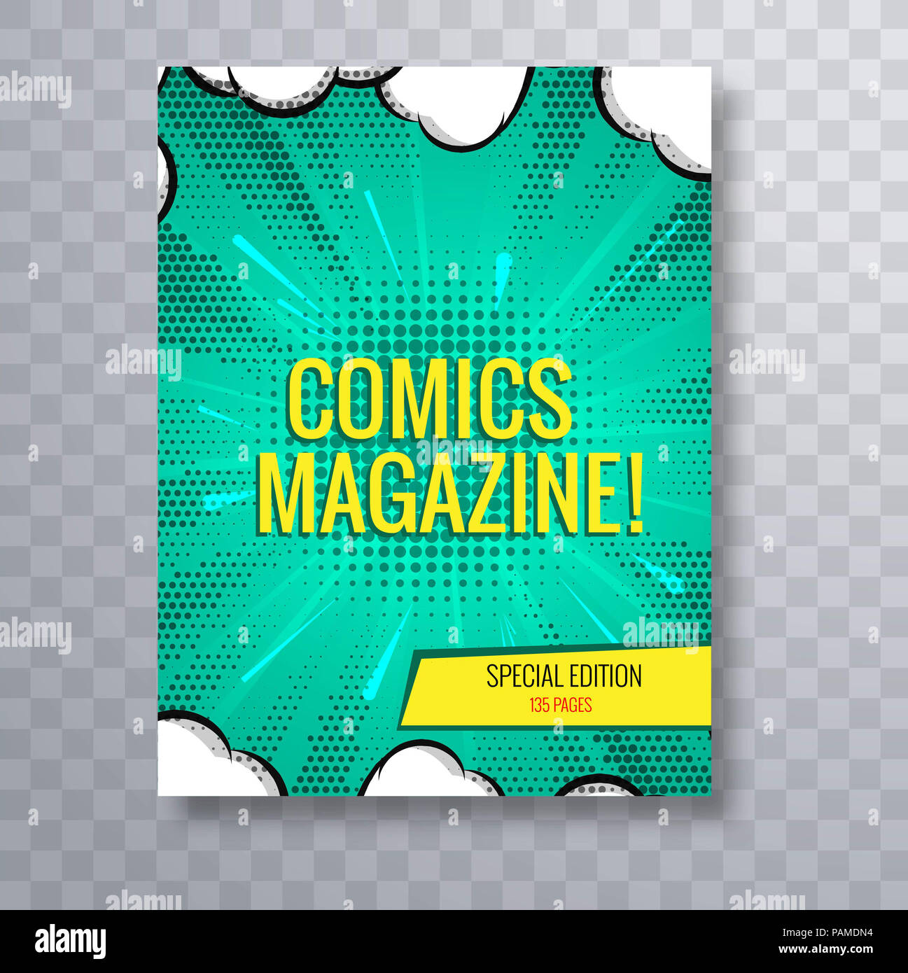 Comic magazine cover template colorful background Stock Photo - Alamy