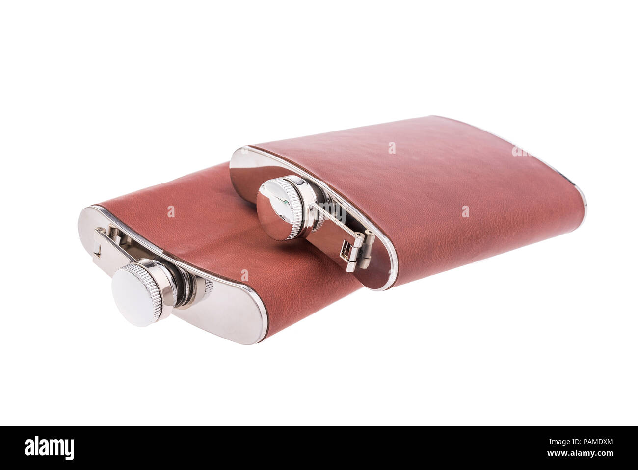 brown leather flasks for alcohol isolated on white Stock Photo - Alamy