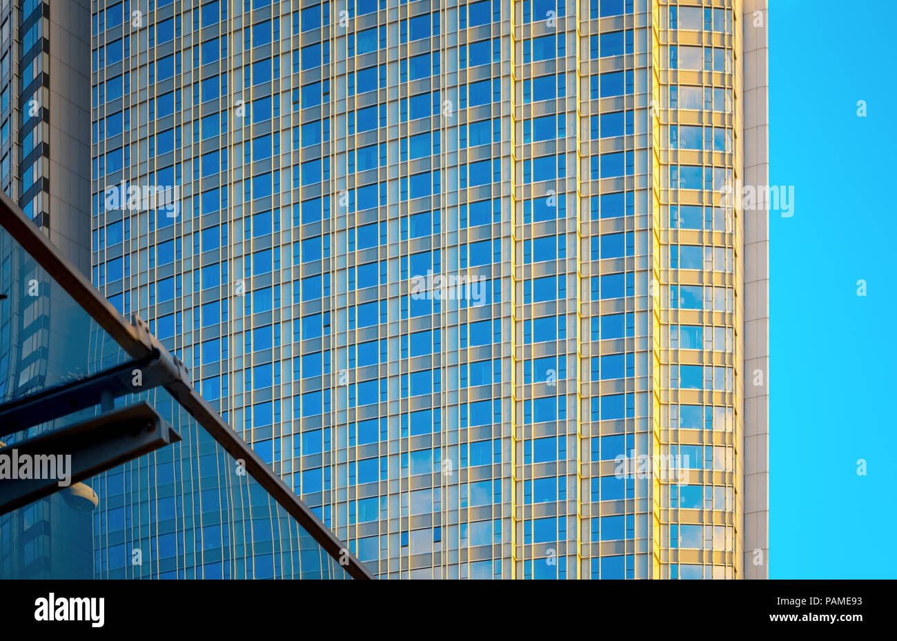 Modern office building close up in sunlight / Office building window ...