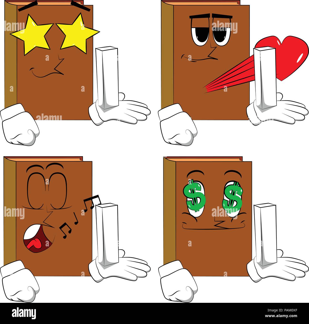 Books holding white tall box. Cartoon book collection with various ...