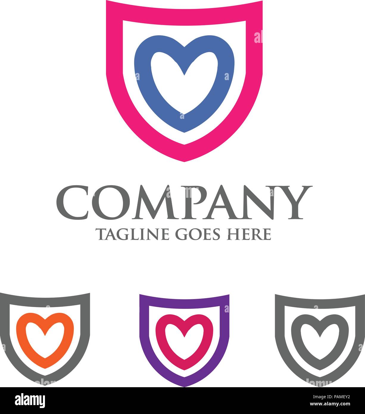 Shield logo with love heart abstract logo, created shield with hearth ...