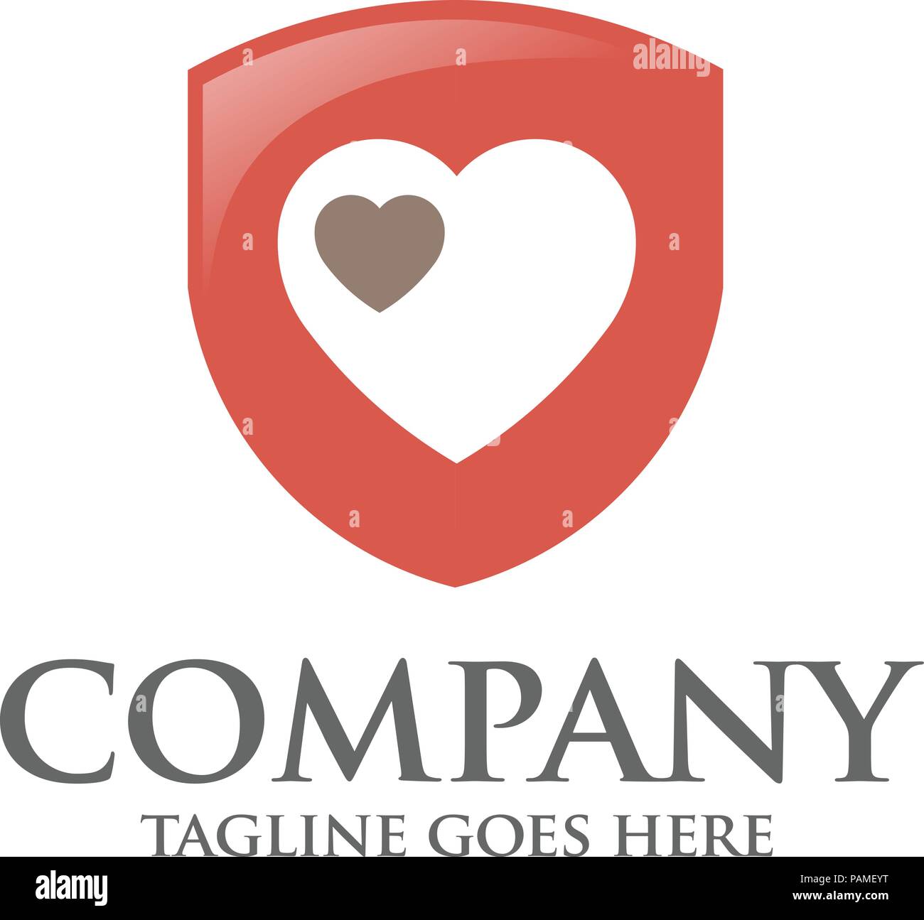 Shield logo with love heart abstract logo, created shield with hearth ...