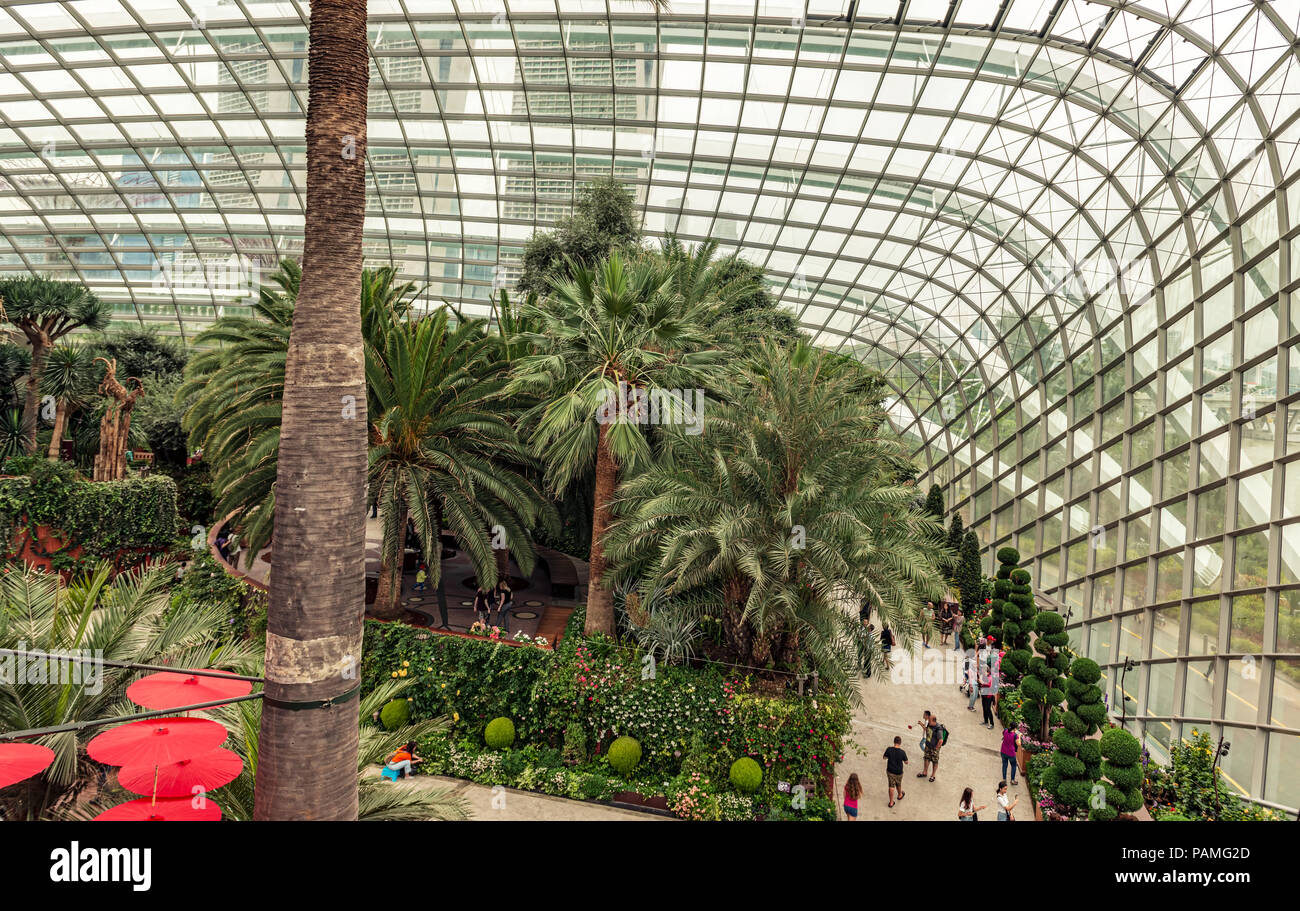 Singapore Jan 11, 2018: Tourists visiting flower dome conservatory at ...
