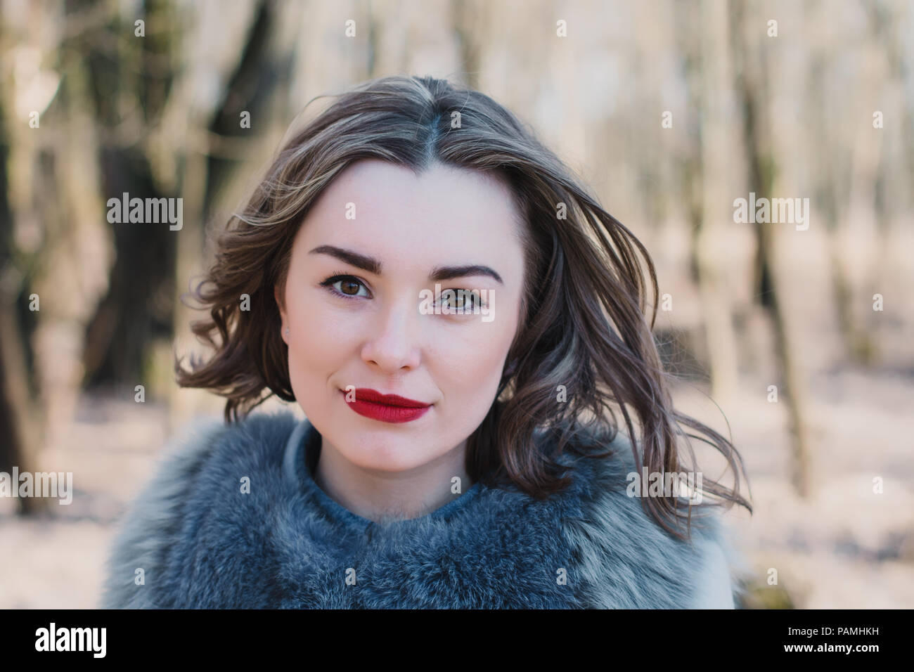 Portrait of a happy enamored girl in anticipation of a beloved man in ...