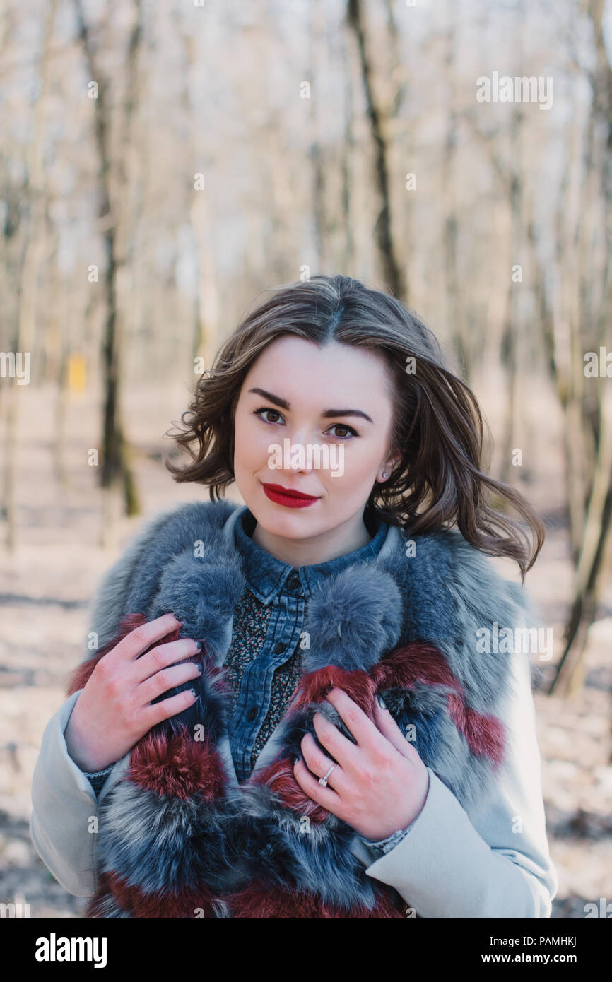 Portrait of a happy enamored girl in anticipation of a beloved man in ...