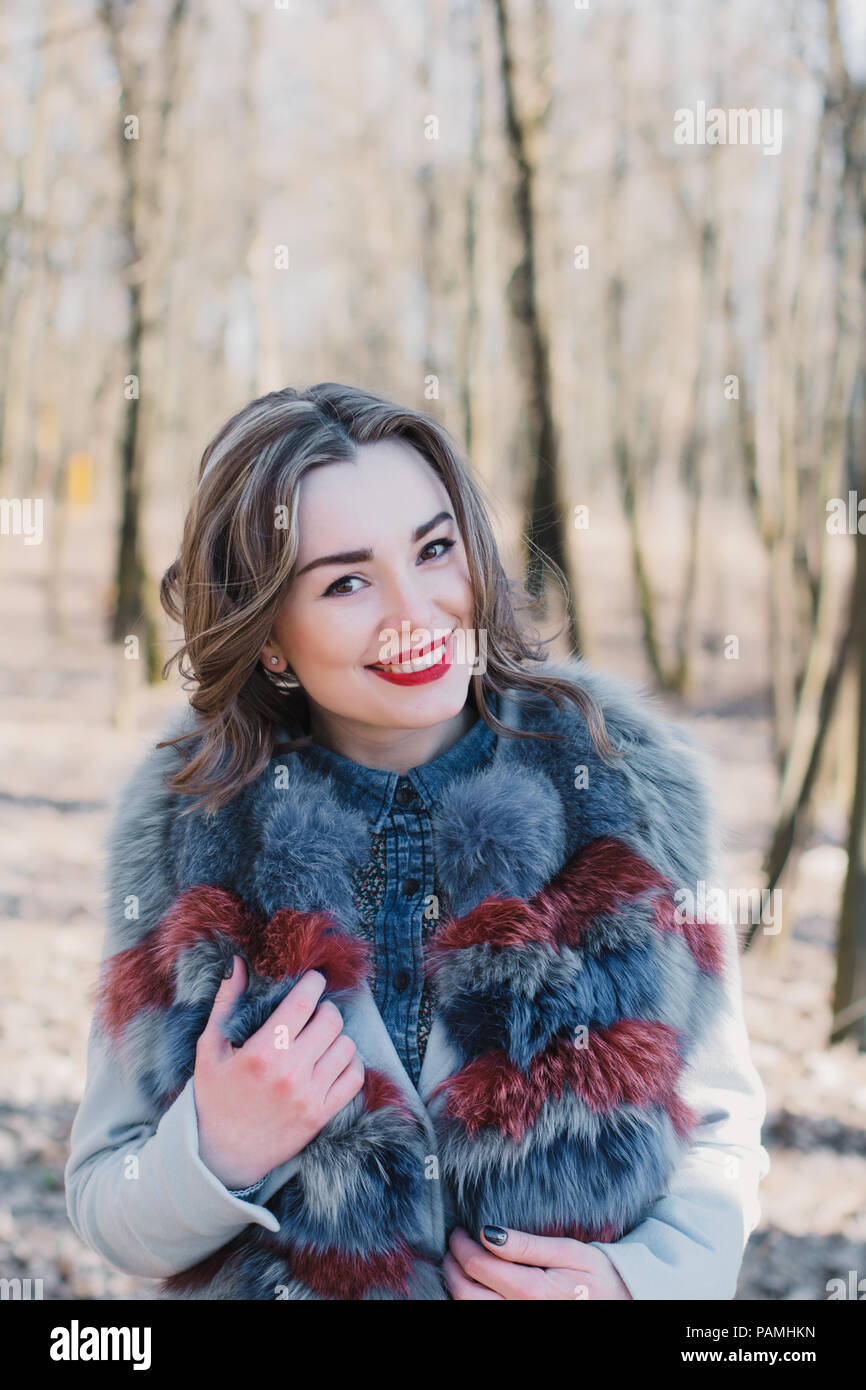 Portrait of a happy enamored girl in anticipation of a beloved man in ...