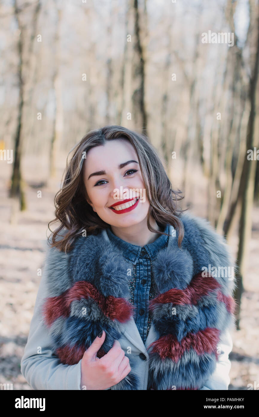 Portrait of a happy enamored girl in anticipation of a beloved man in ...