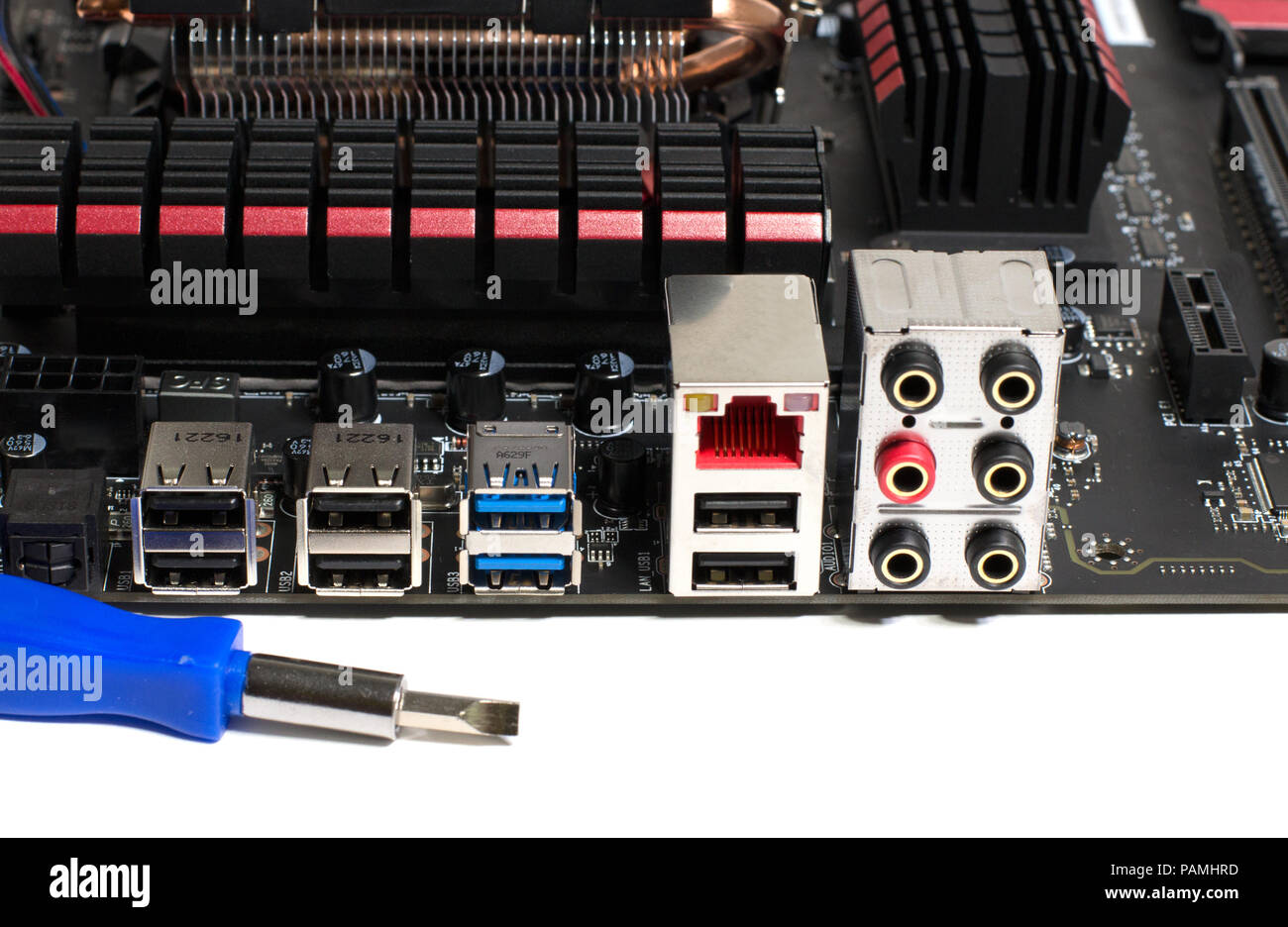 Kind of motherboard on the side with tools and parts for repair Stock ...