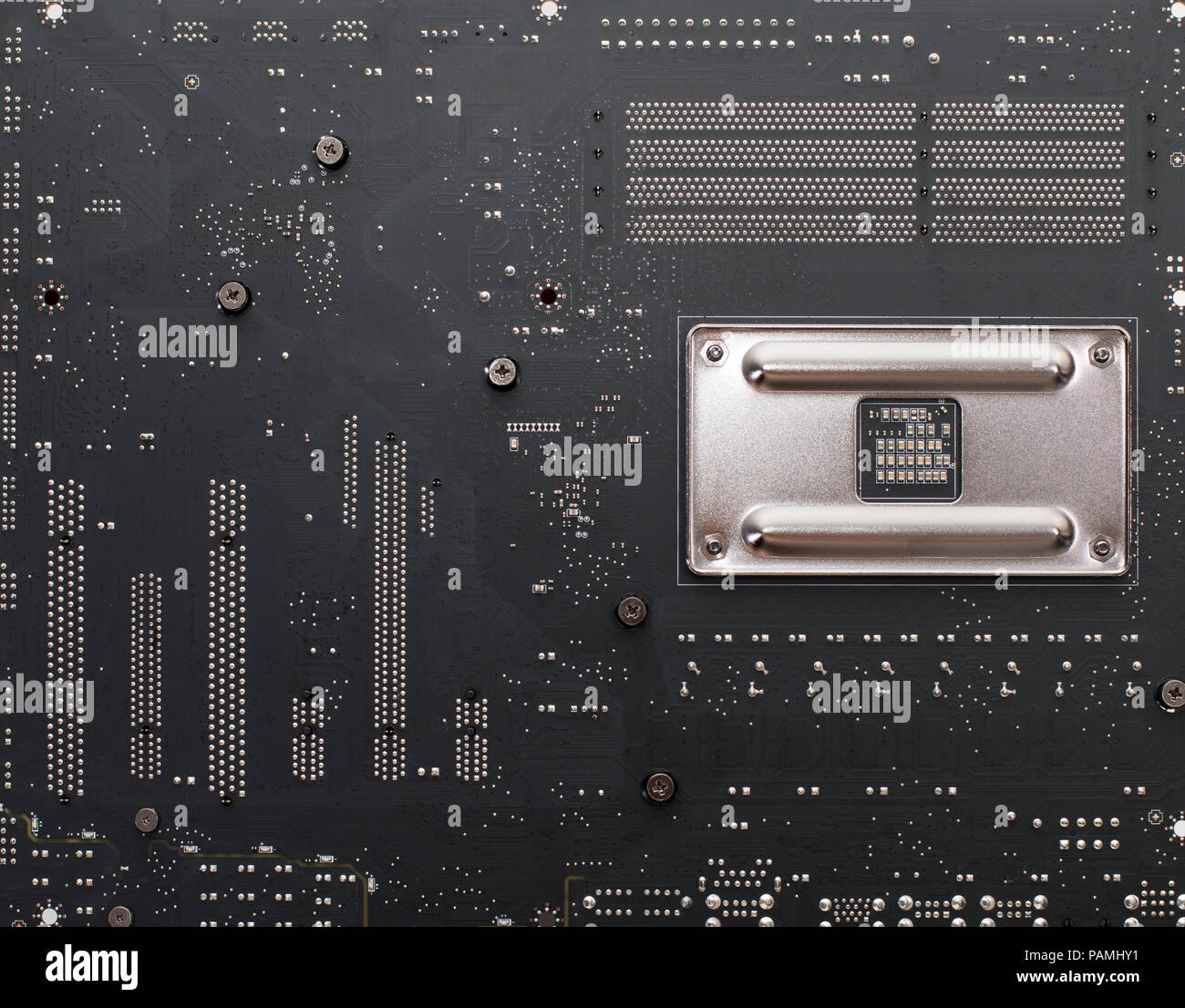 Computer motherboard with a view of parts and components Stock Photo ...