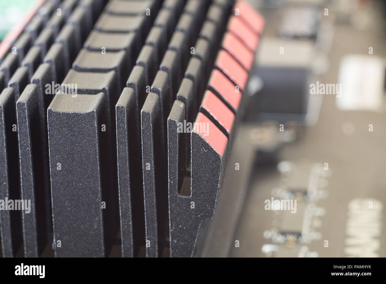 Computer motherboard with a view of parts and components Stock Photo ...