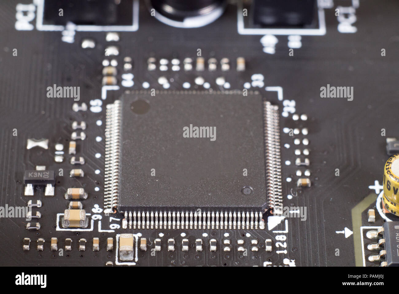 Computer motherboard with a view of parts and components Stock Photo ...