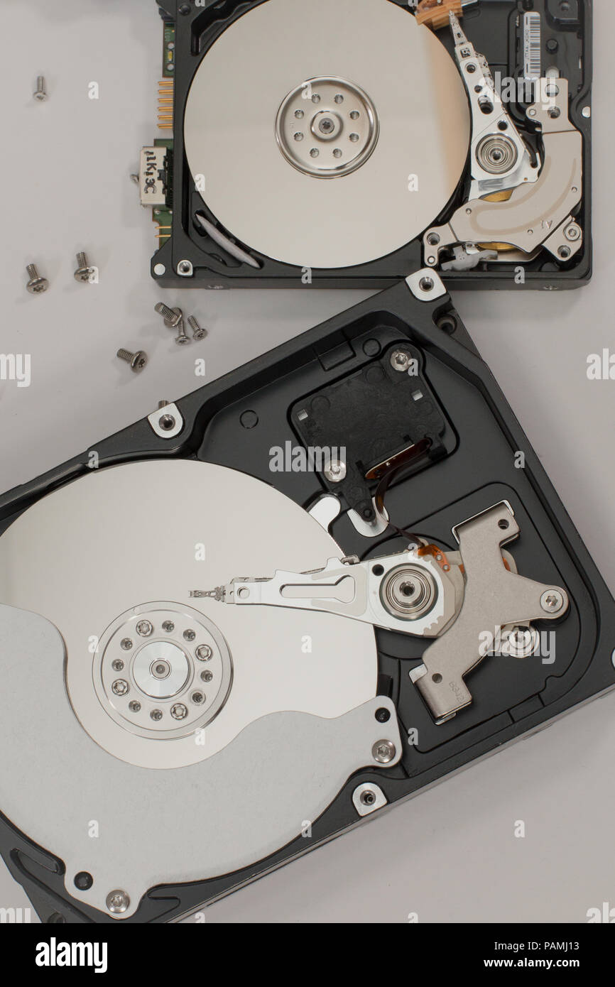 Process of disassembly of hard disks Stock Photo - Alamy