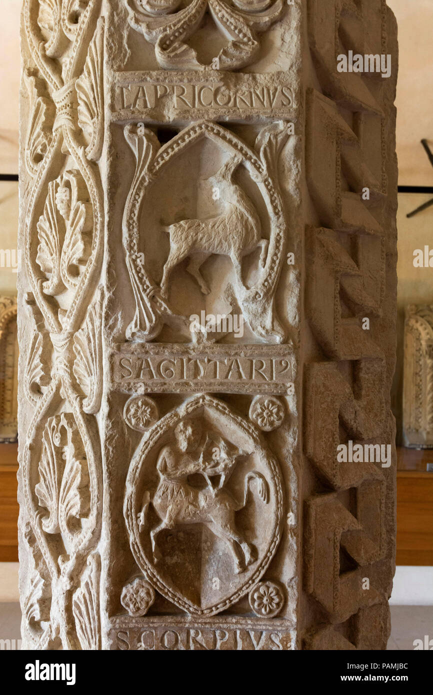 The Roman Pillar so called the Zodiac Column, Souvigny country Museum ...