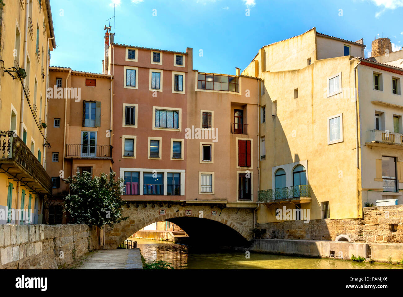 The Merchant Bridge crossing the Canal de la Robine, Narbonne, Aude ...