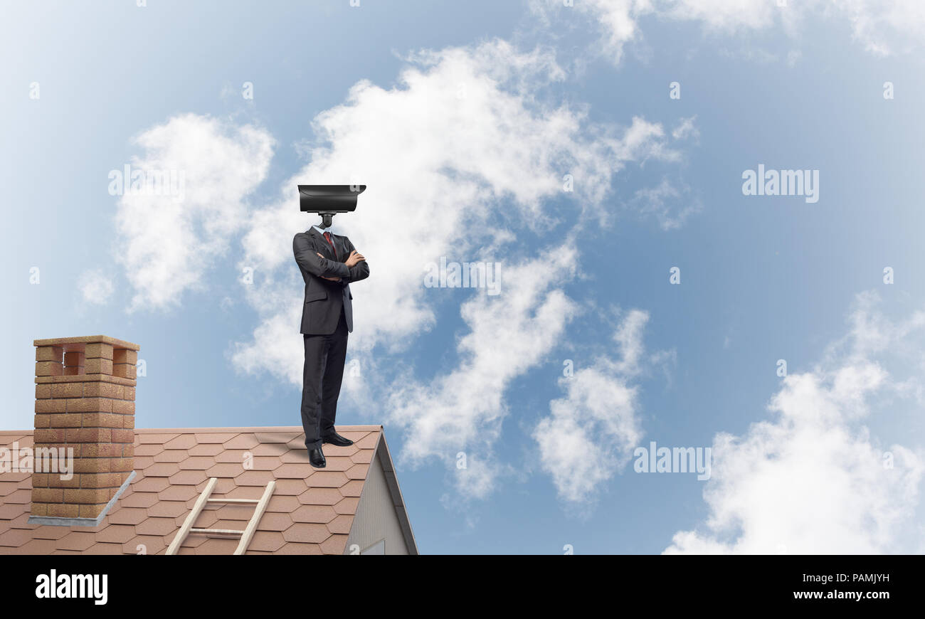 Concept of security and privacy protection with camera headed man Stock ...