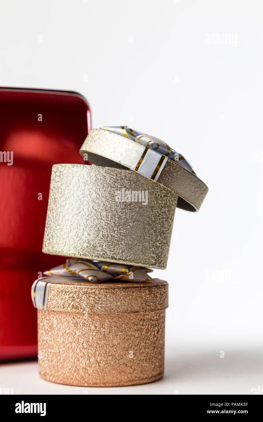 Christmas presents on white background Stock Photo - Alamy