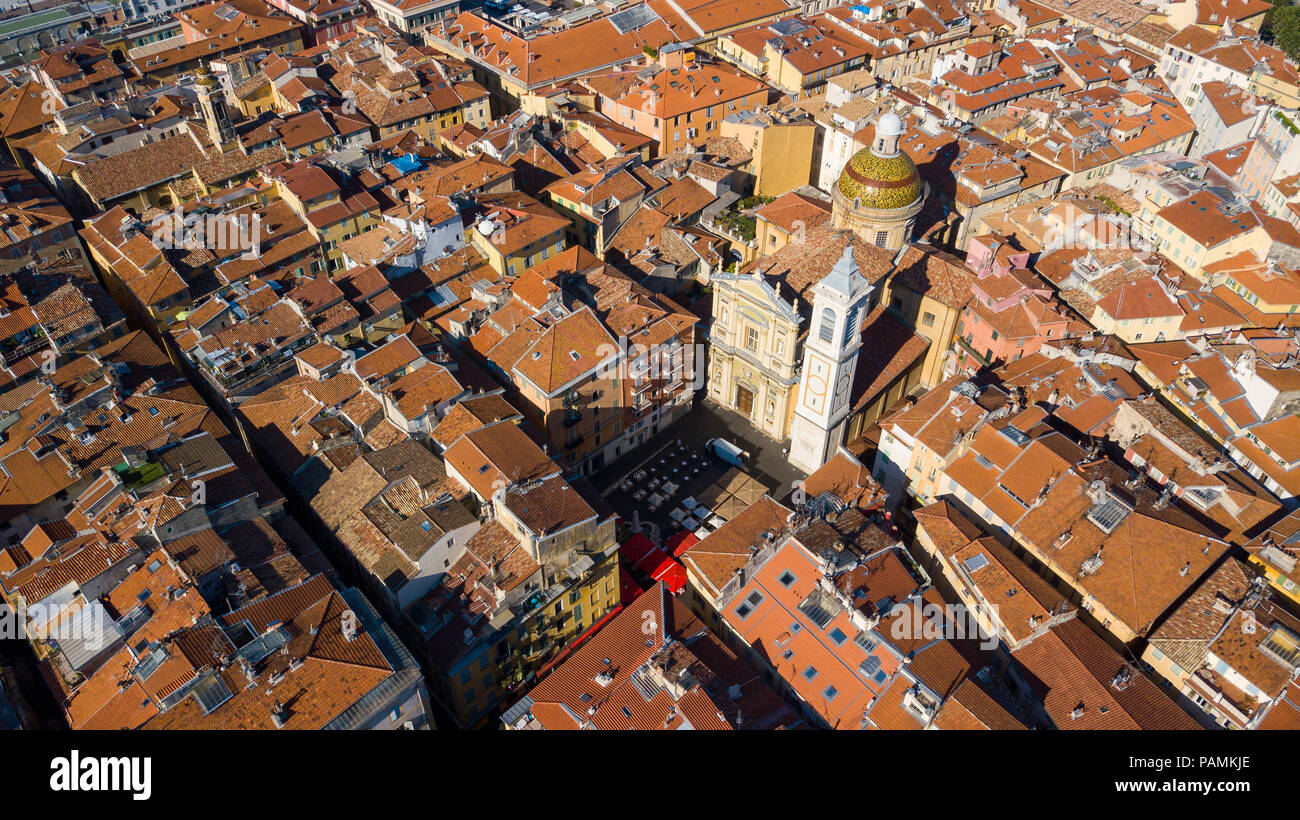 Aerial view of Old Town and Cathédrale Sainte-Réparate or Sainte ...