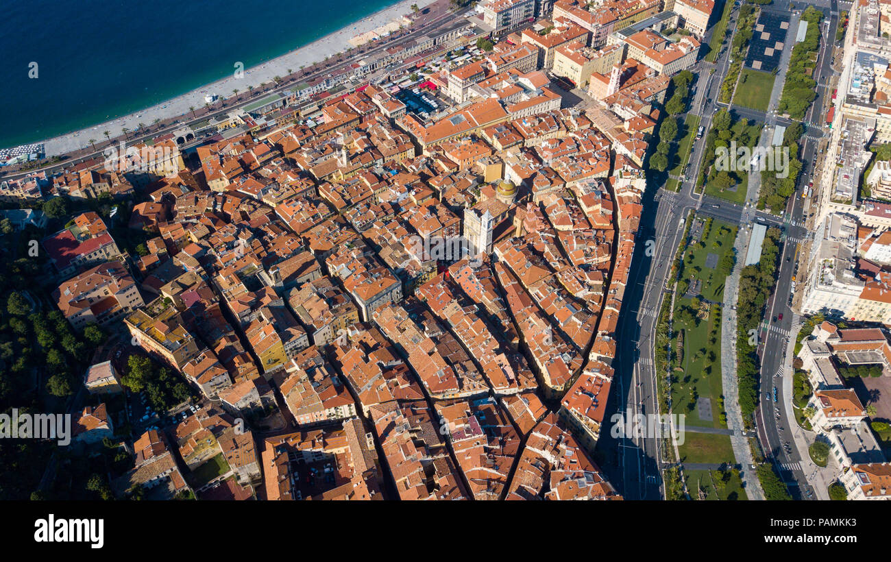 Aerial view of Old Town and Cathédrale Sainte-Réparate or Sainte ...