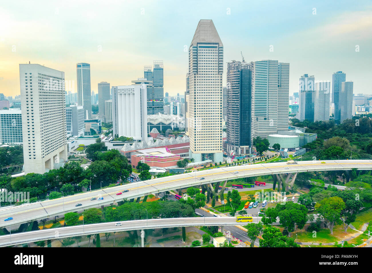 Aerial cityscape of modern Singapore metropolis with infrastructure ...