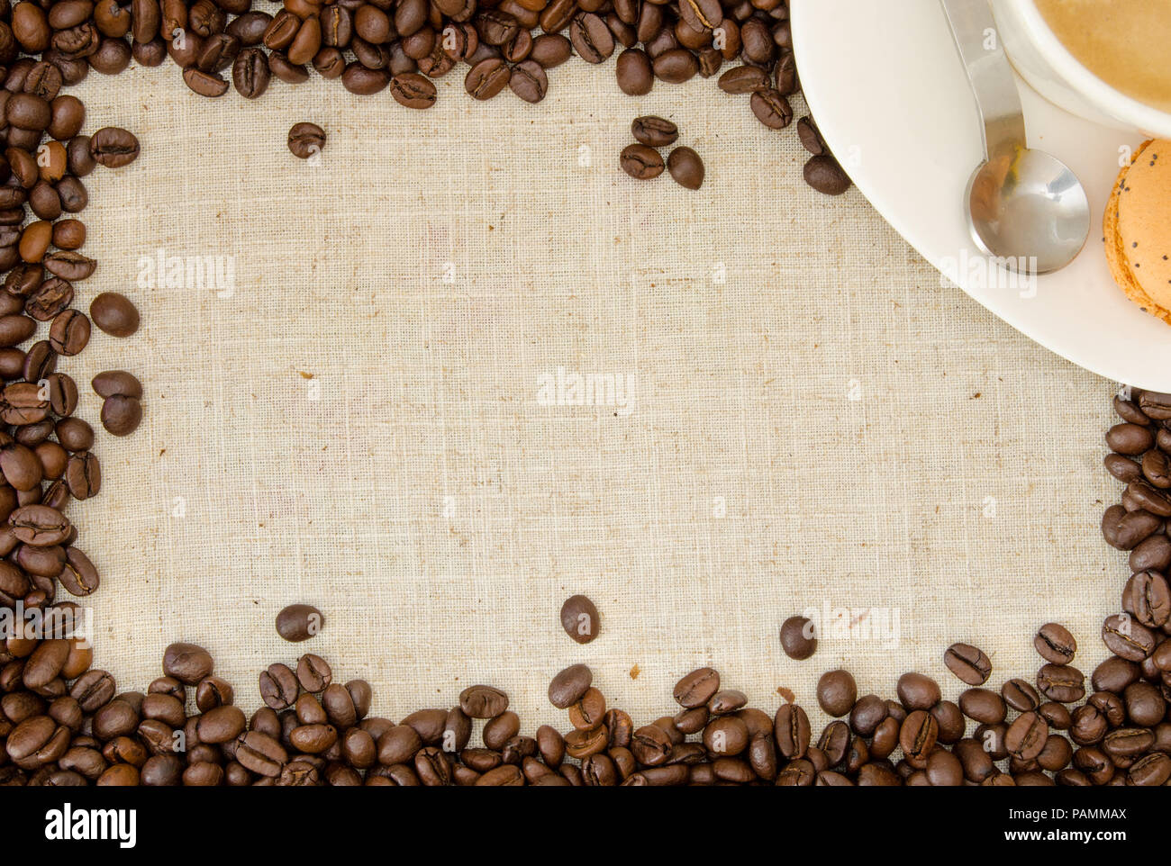 Coffe beans and a corner coffee cup fpor a menu background Stock Photo ...