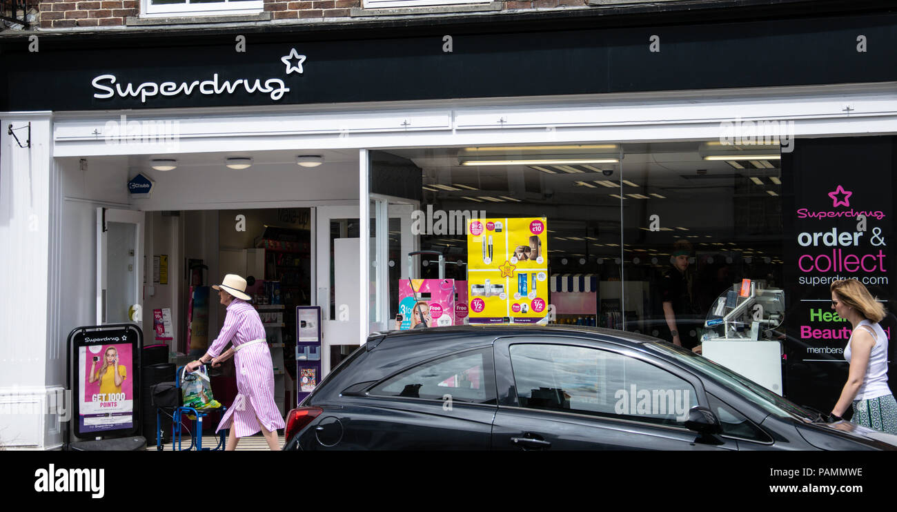Lymington, United Kingdom - July 22 2018: The front of Superdrug shop ...