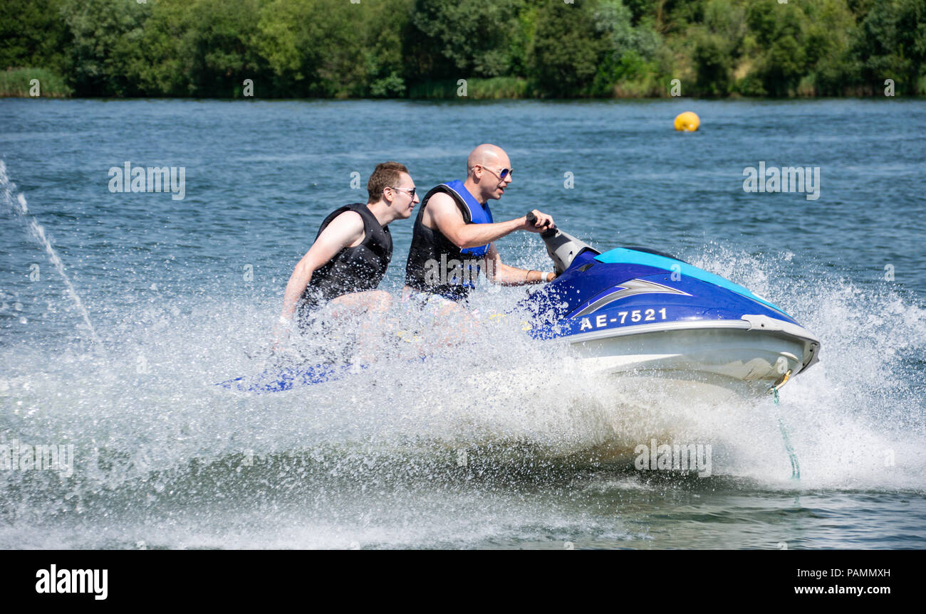 Reading, United Kingdom - July 07 2018: A Jet Ski with a passenger ...