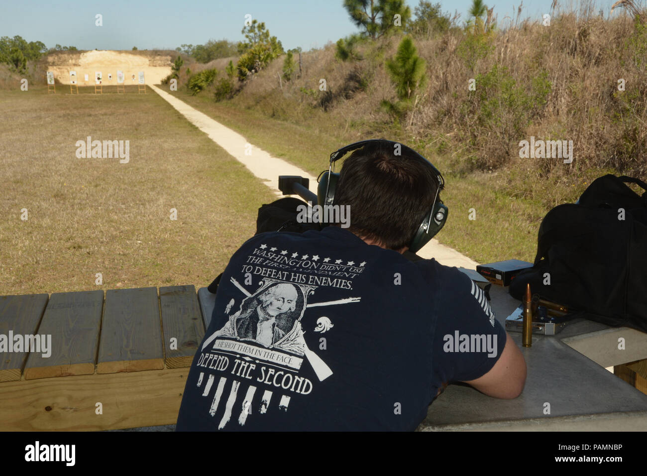 A marksman fires his 50 caliber rifle at a gun range in Florida Stock ...