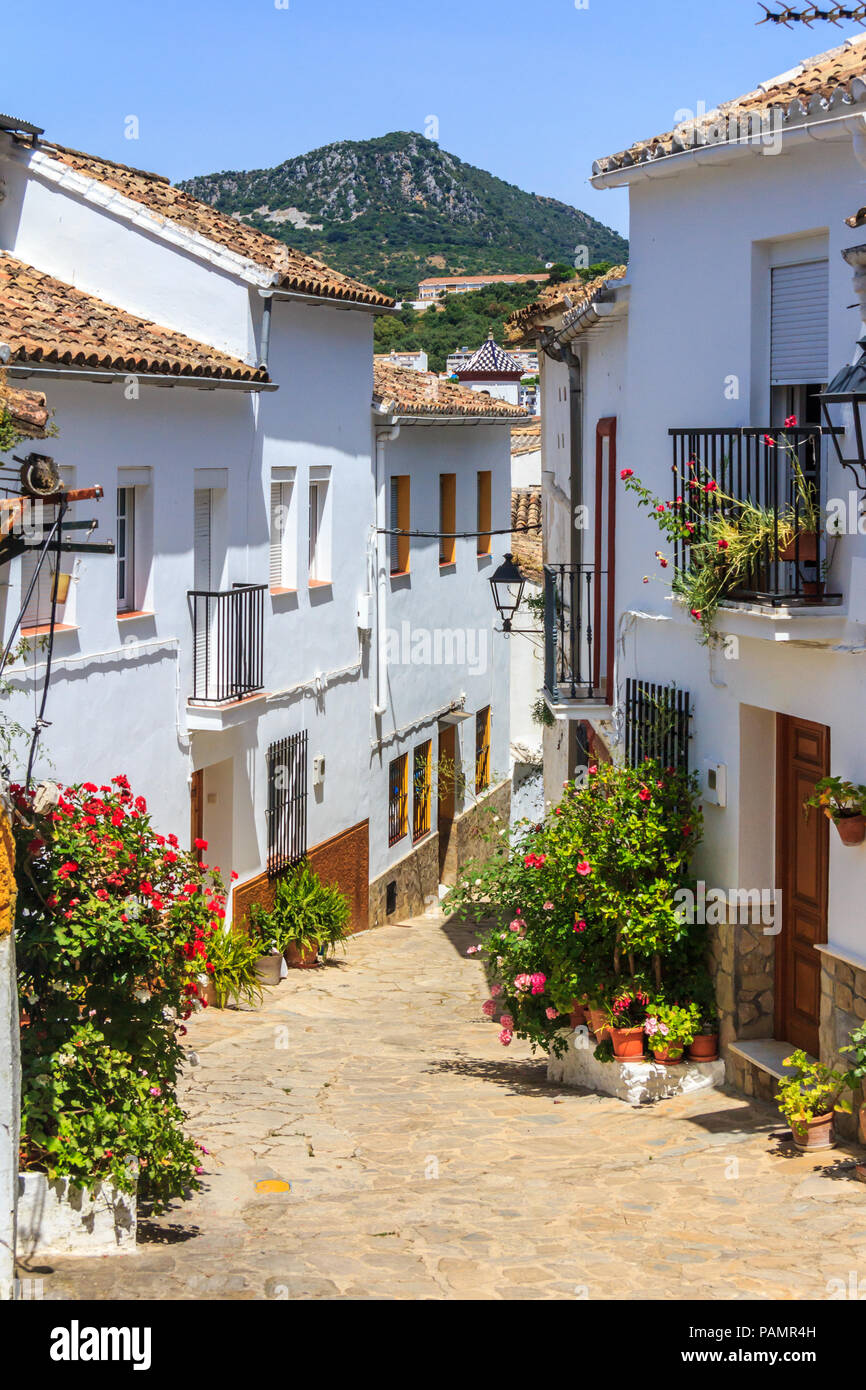 Narrow street in old Ubrique town, Cadiz Province, Spain Stock Photo ...