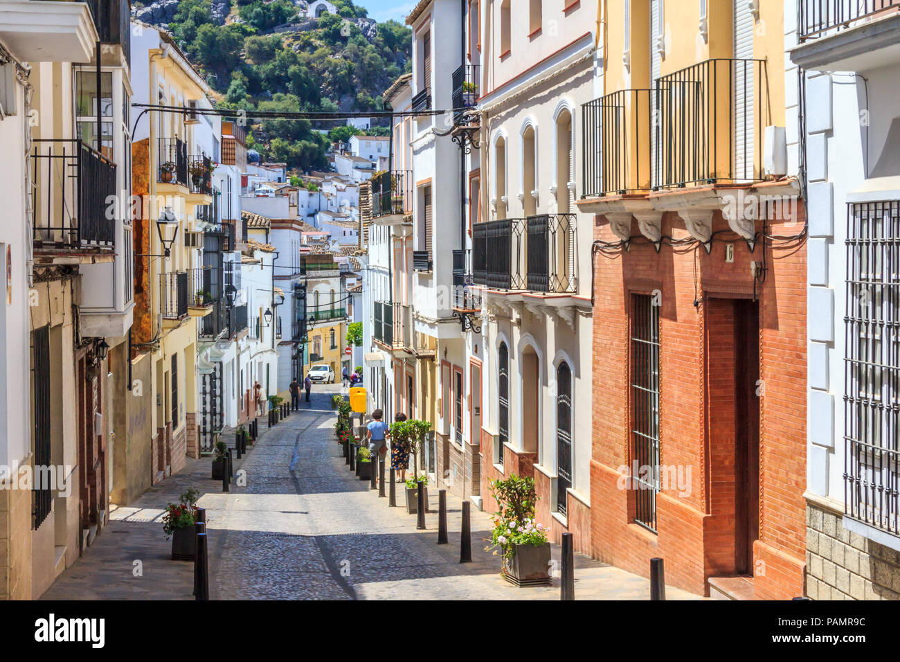 Ubrique, Spain - 25th June 2018: 2 women walking down a street. Streets ...