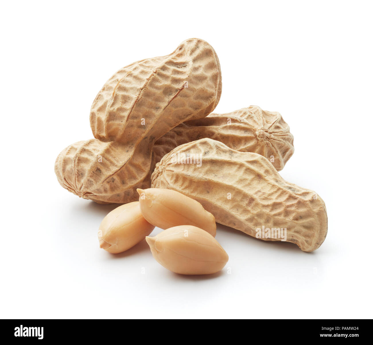 group of peeled and unpeeled peanuts isolated on white Stock Photo - Alamy