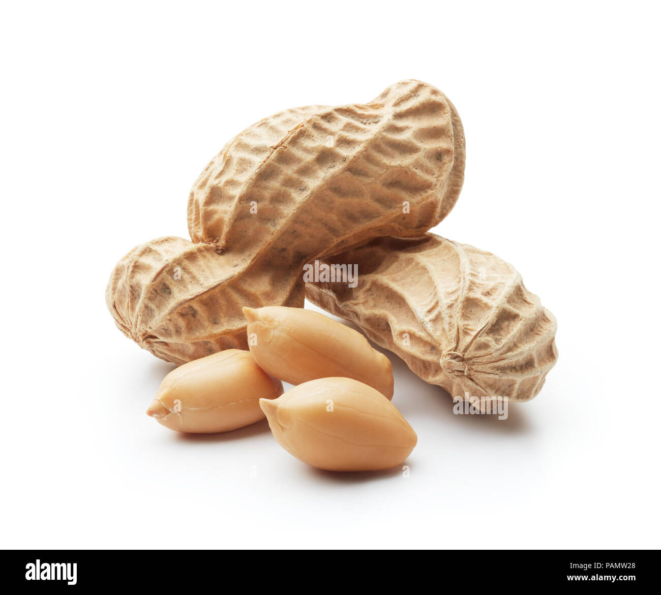 group of peeled and unpeeled peanuts isolated on white Stock Photo - Alamy