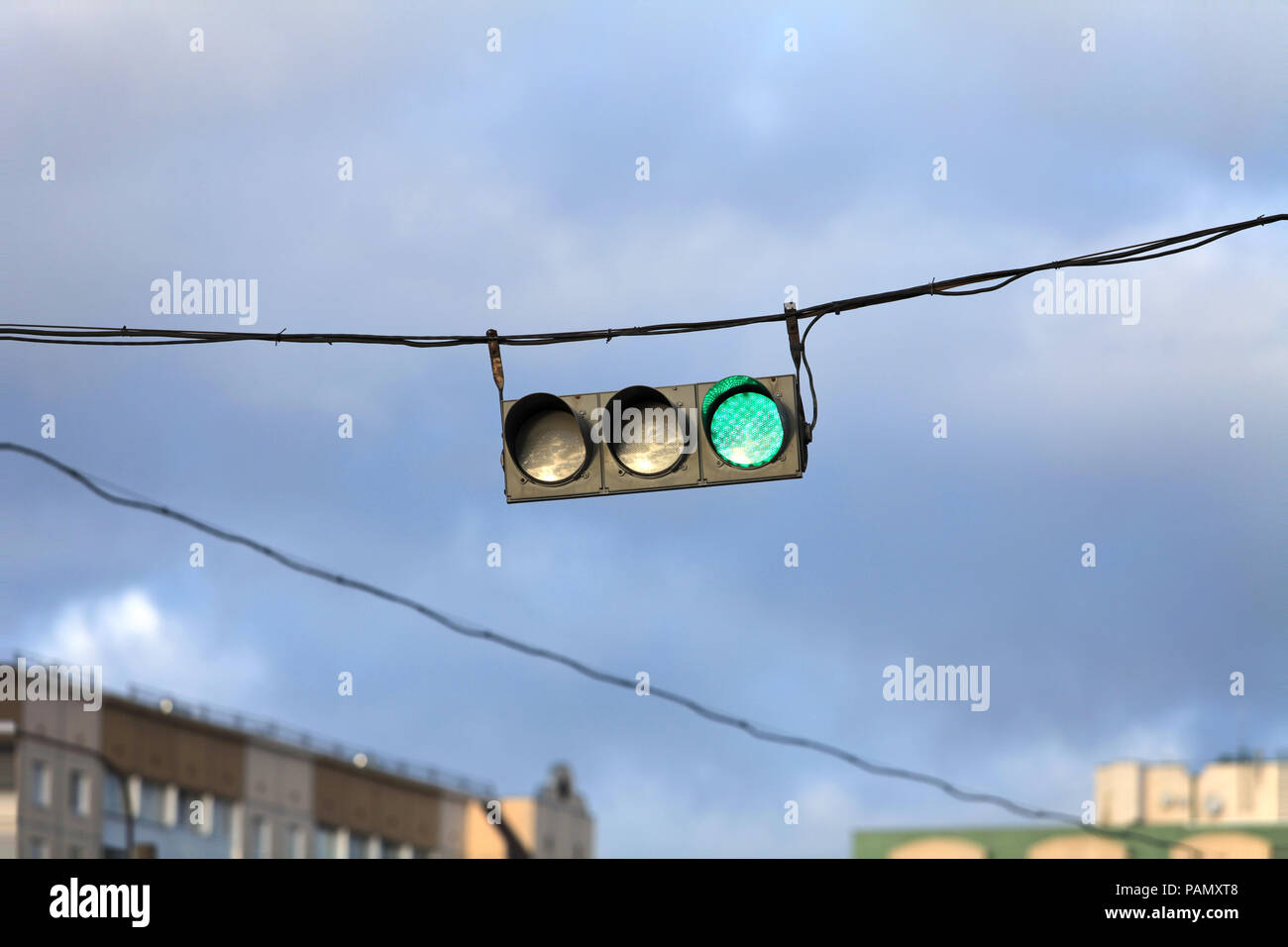 Traffic light on the background of the storm sky Stock Photo - Alamy
