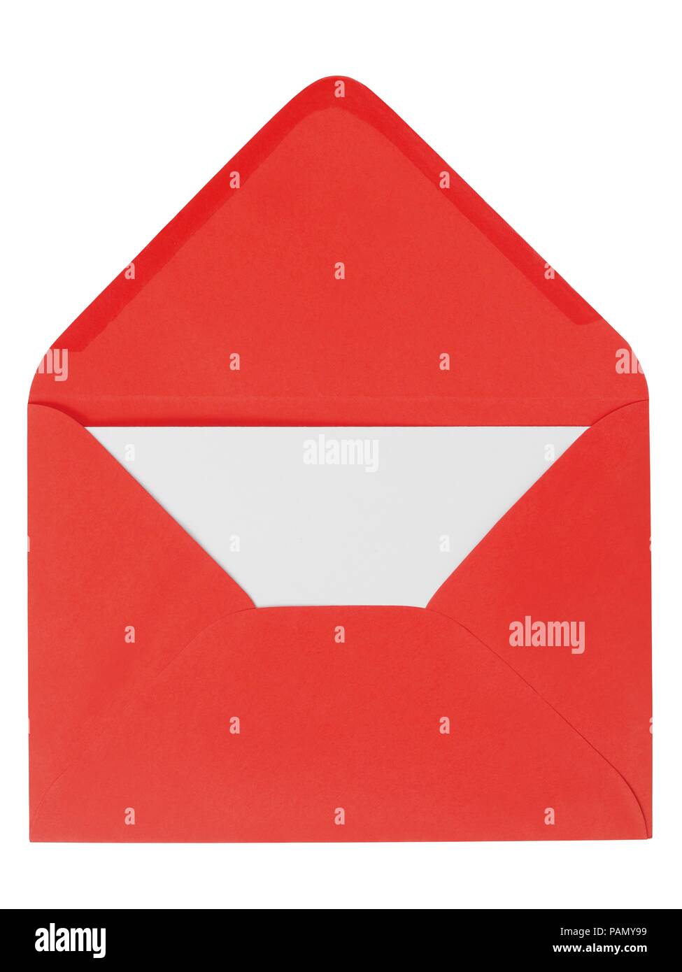Open red envelope with white letter inside Stock Photo - Alamy