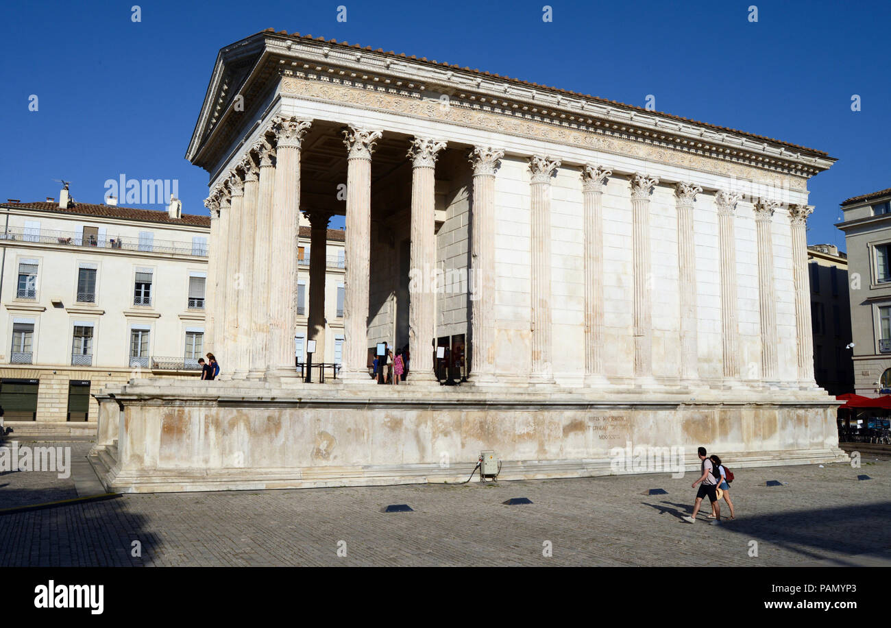 France, Gard, Nimes, Maison Carrée, Square House, a small Roman temple ...
