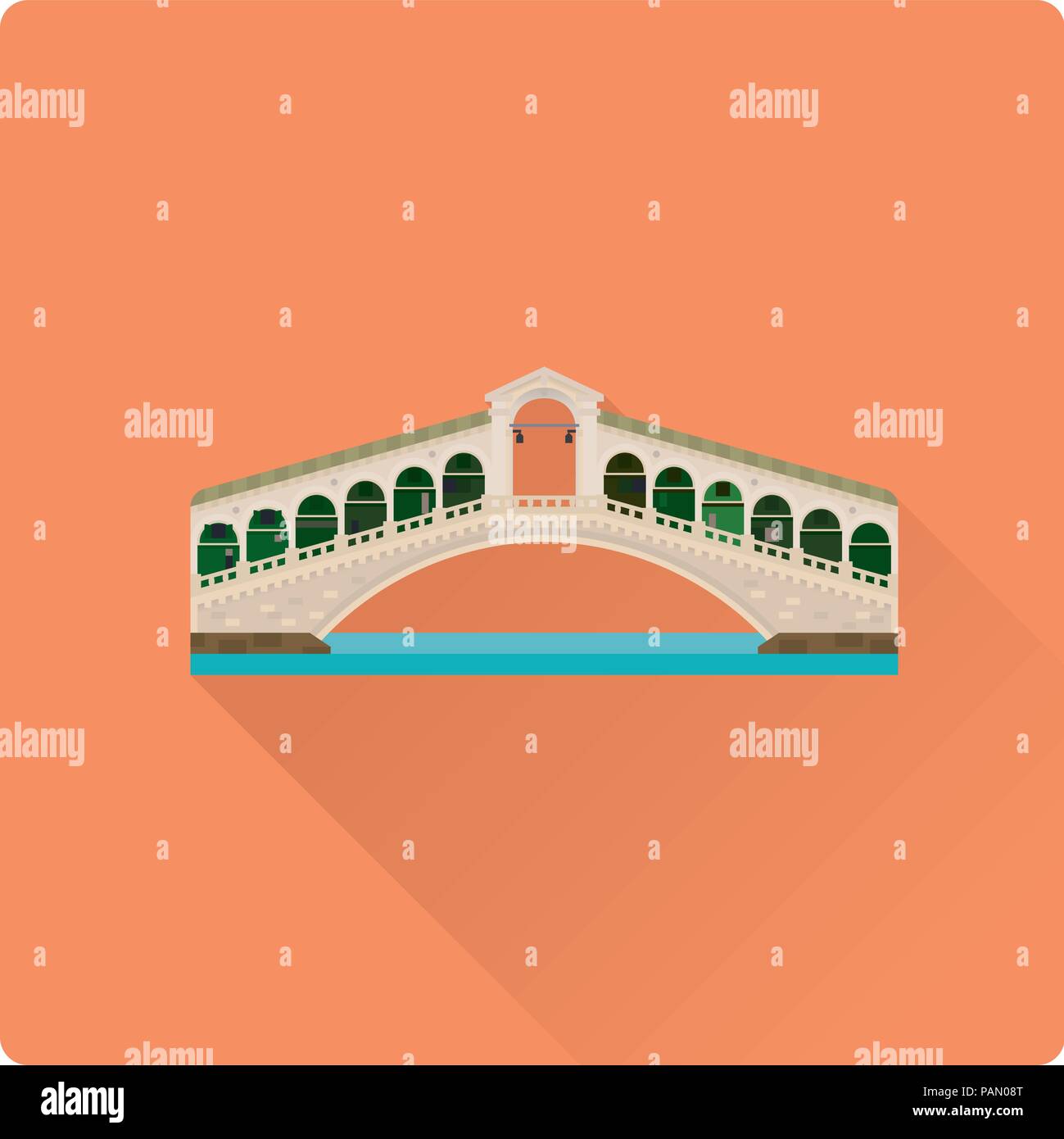 Flat design long shadow vector illustration of Rialto Bridge over Grand ...