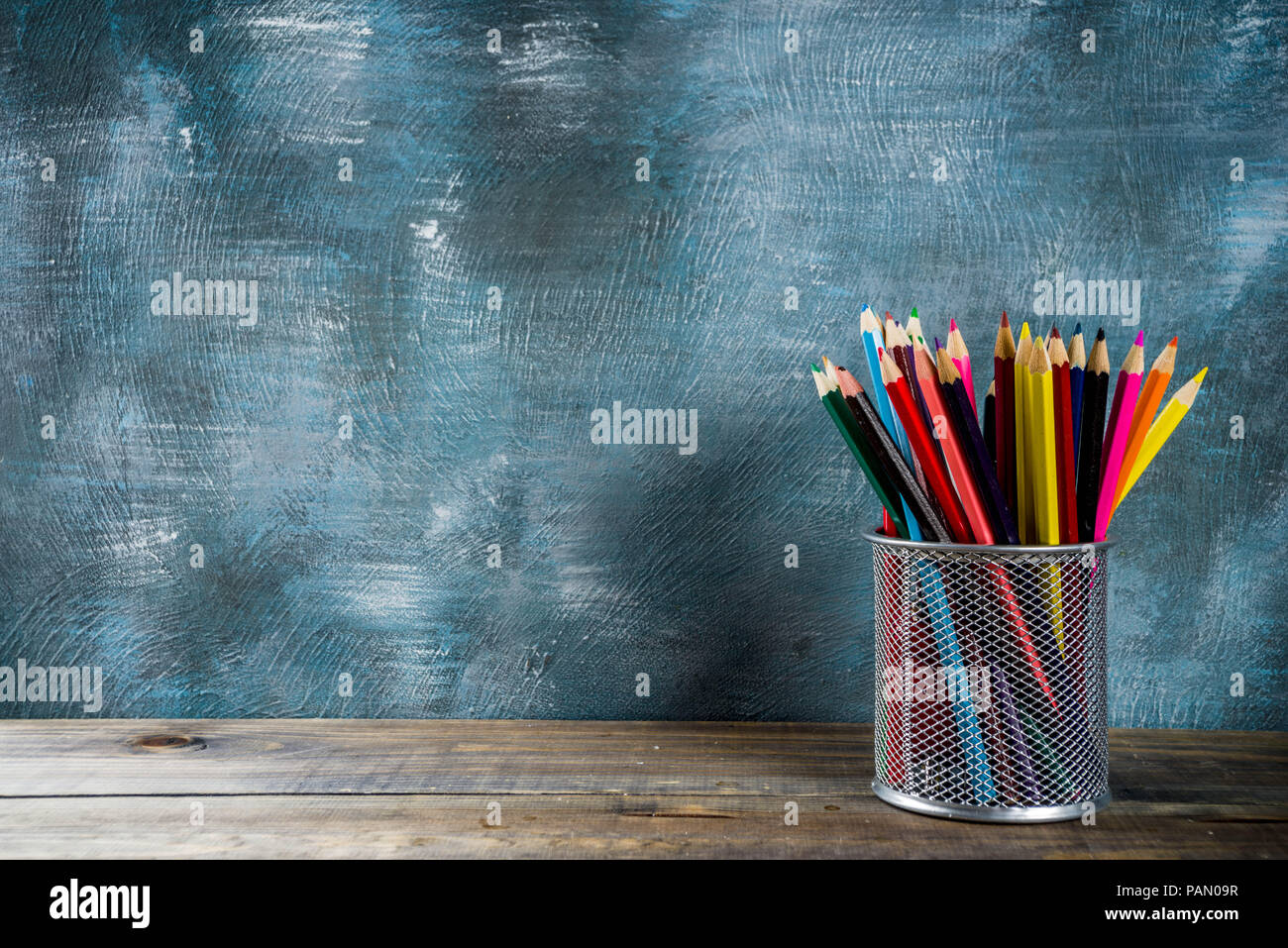 Back to school concept with pencils on wooden desk. copy space Stock ...