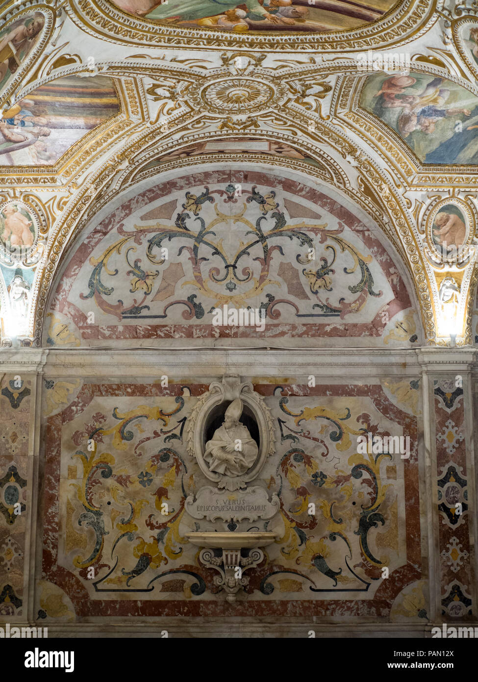Baroque marble inlay in the crypt of Salerno Cathedral, where Saint ...