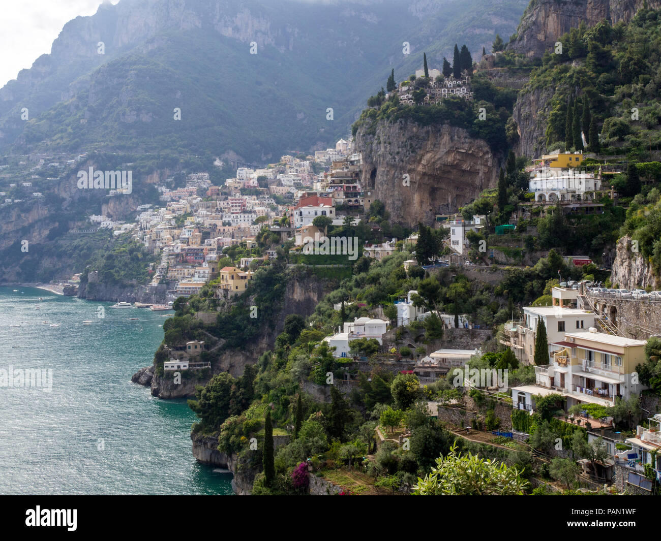 The village of Positano as seen from the Path of the Gods on the Amalfi ...