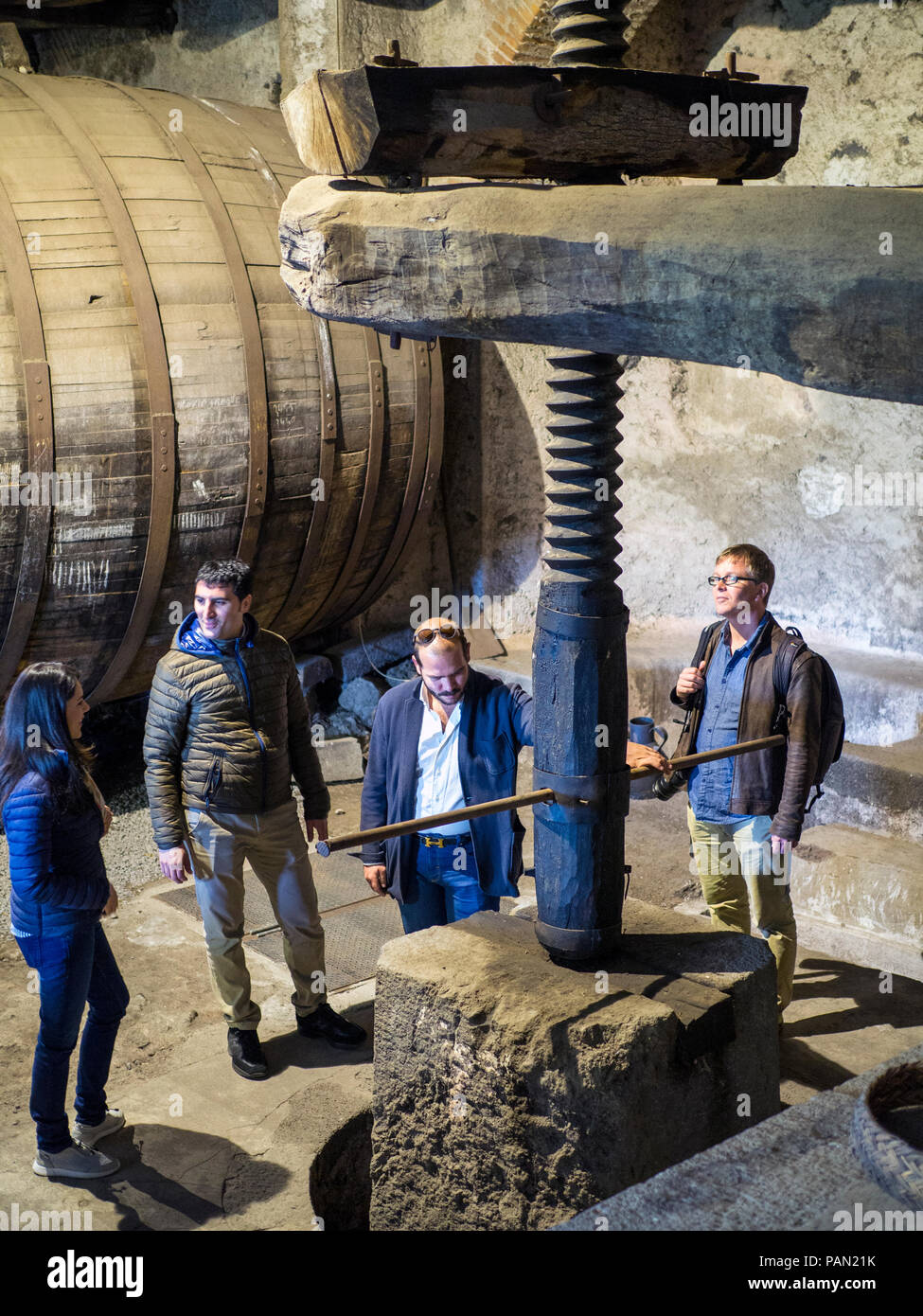 An old wooden wine press at Grazi Wines, one of the new generation of ...