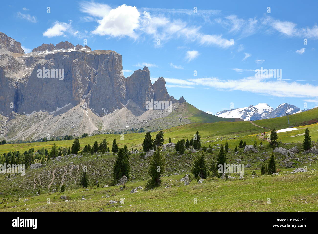 The Southern part of Sella Group mountains near Sella pass above Selva ...