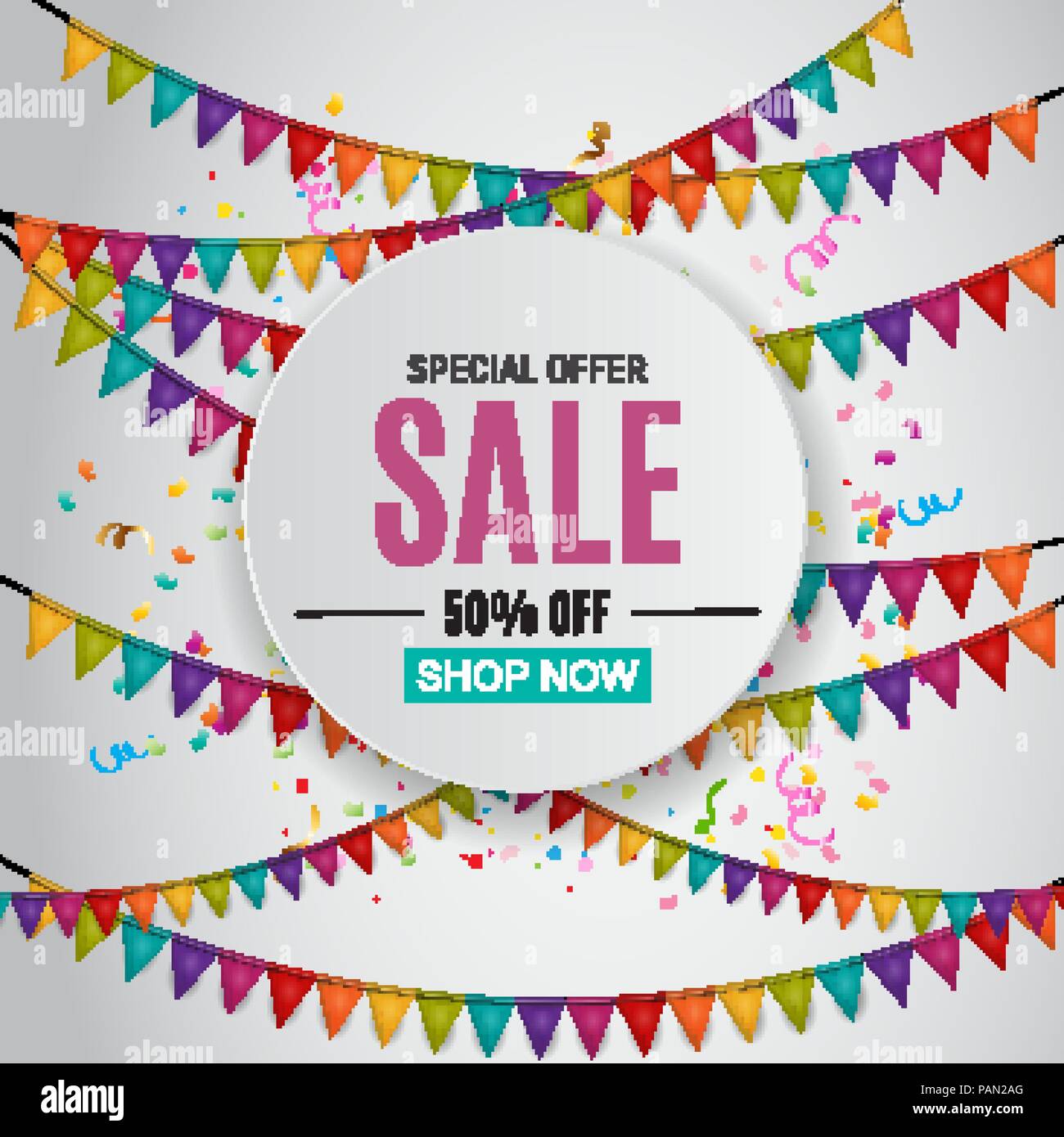 Abstract Designs Sale Banner with Balloons and Flags. Vector ...