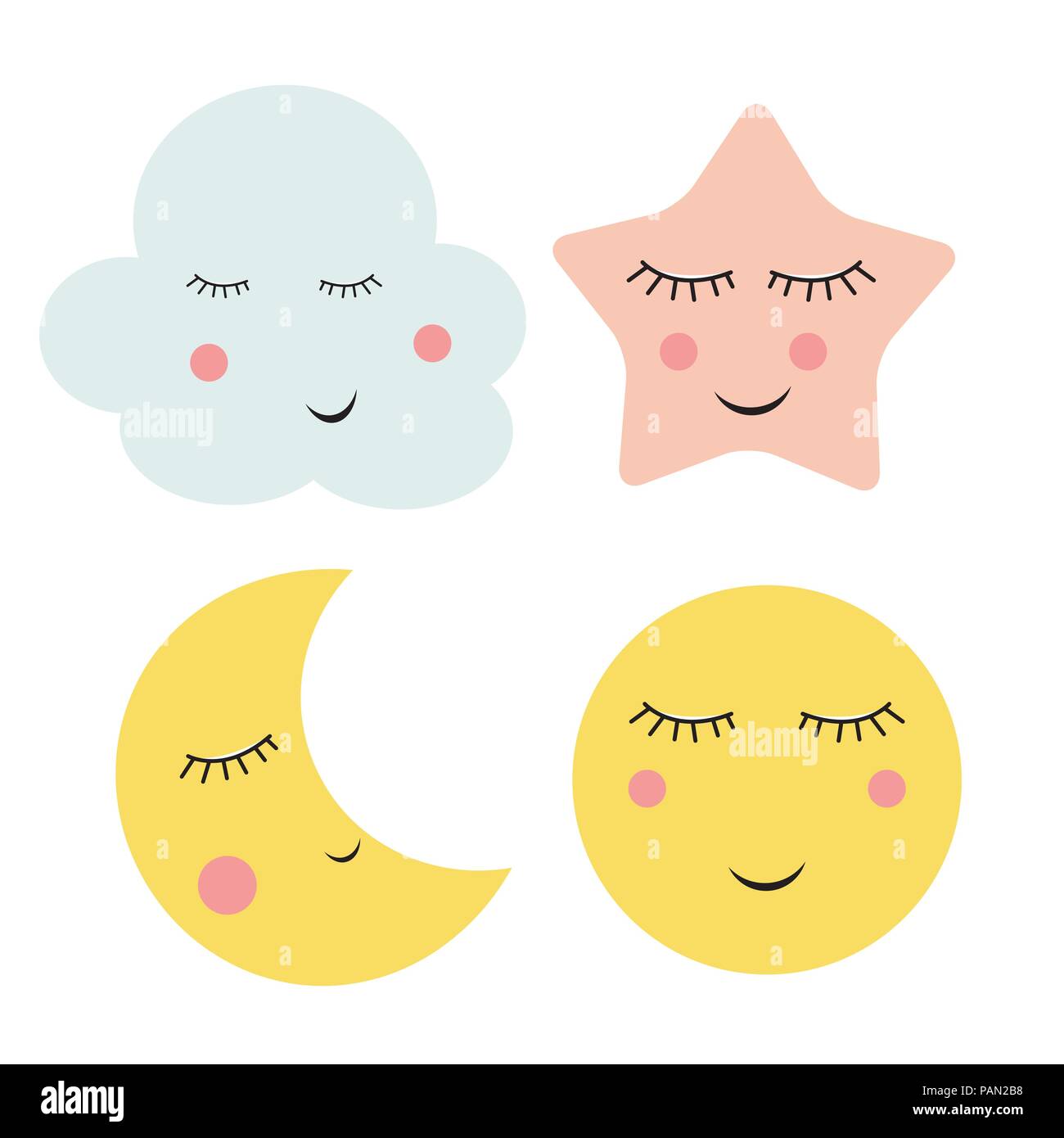 Cute Cloud, Star and Moon Vector Illustration Stock Vector Image & Art ...