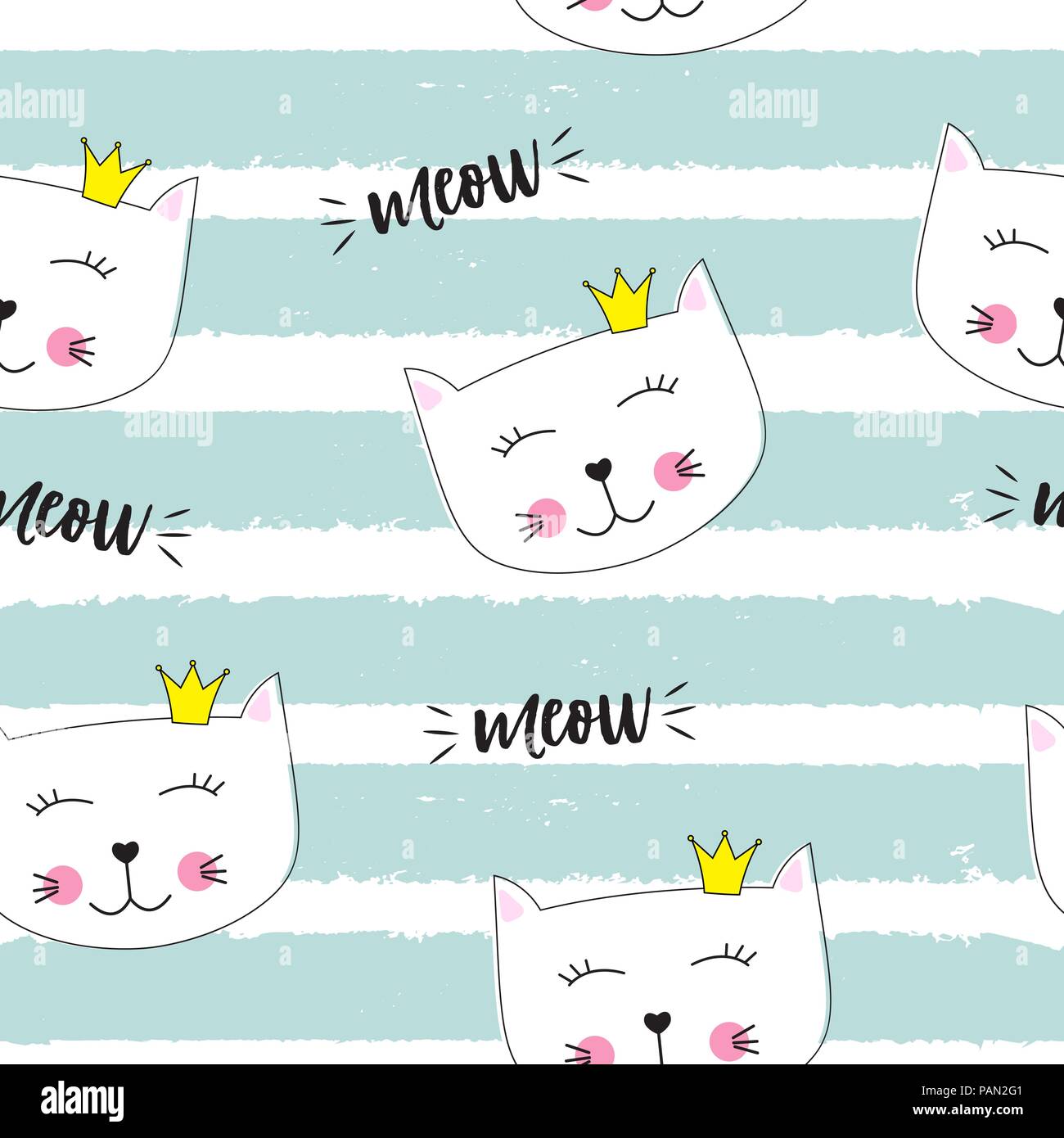 Little Cute Cat Princess Seamless Pattern Background Vector ...