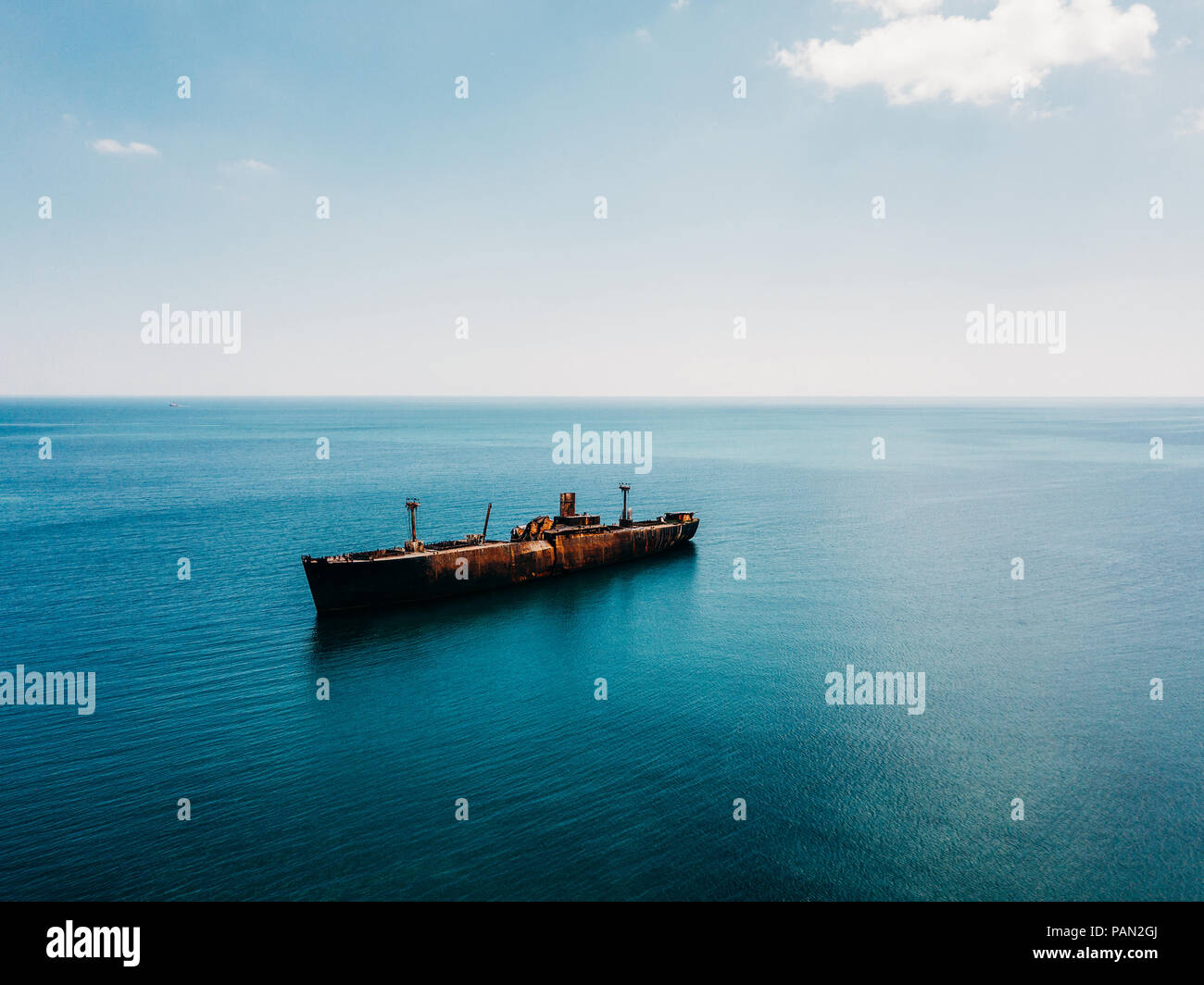 Aerial Drone View Of Old Shipwreck Ghost Ship Vessel Stock Photo - Alamy