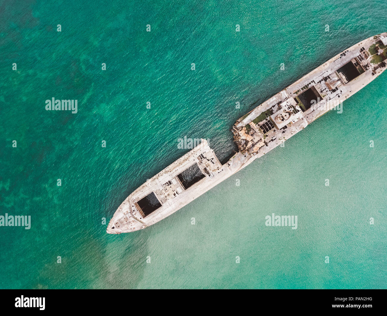 Aerial Drone View Of Old Shipwreck Ghost Ship Vessel Stock Photo - Alamy