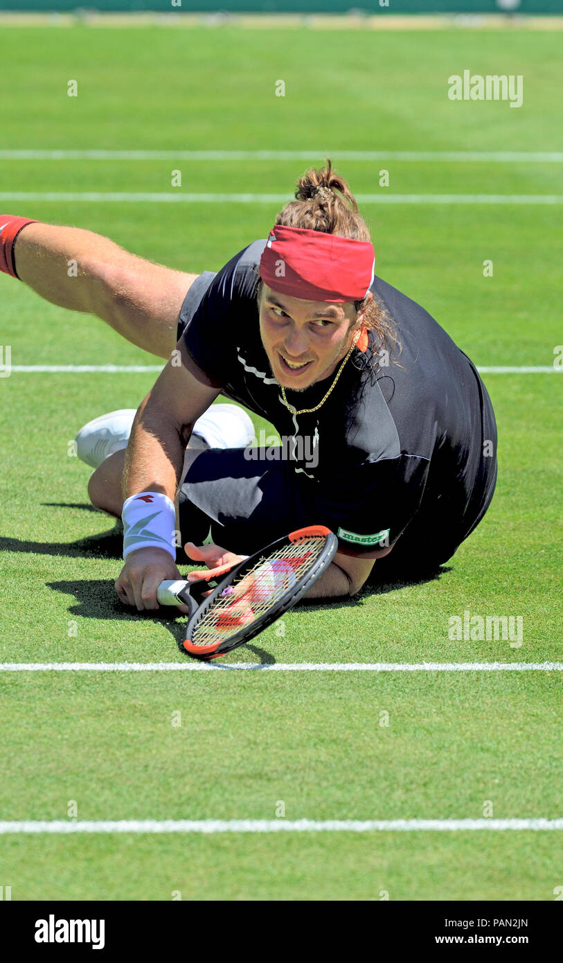 Lukas Lacko (Slovak) falling at the Nature Valley International ...