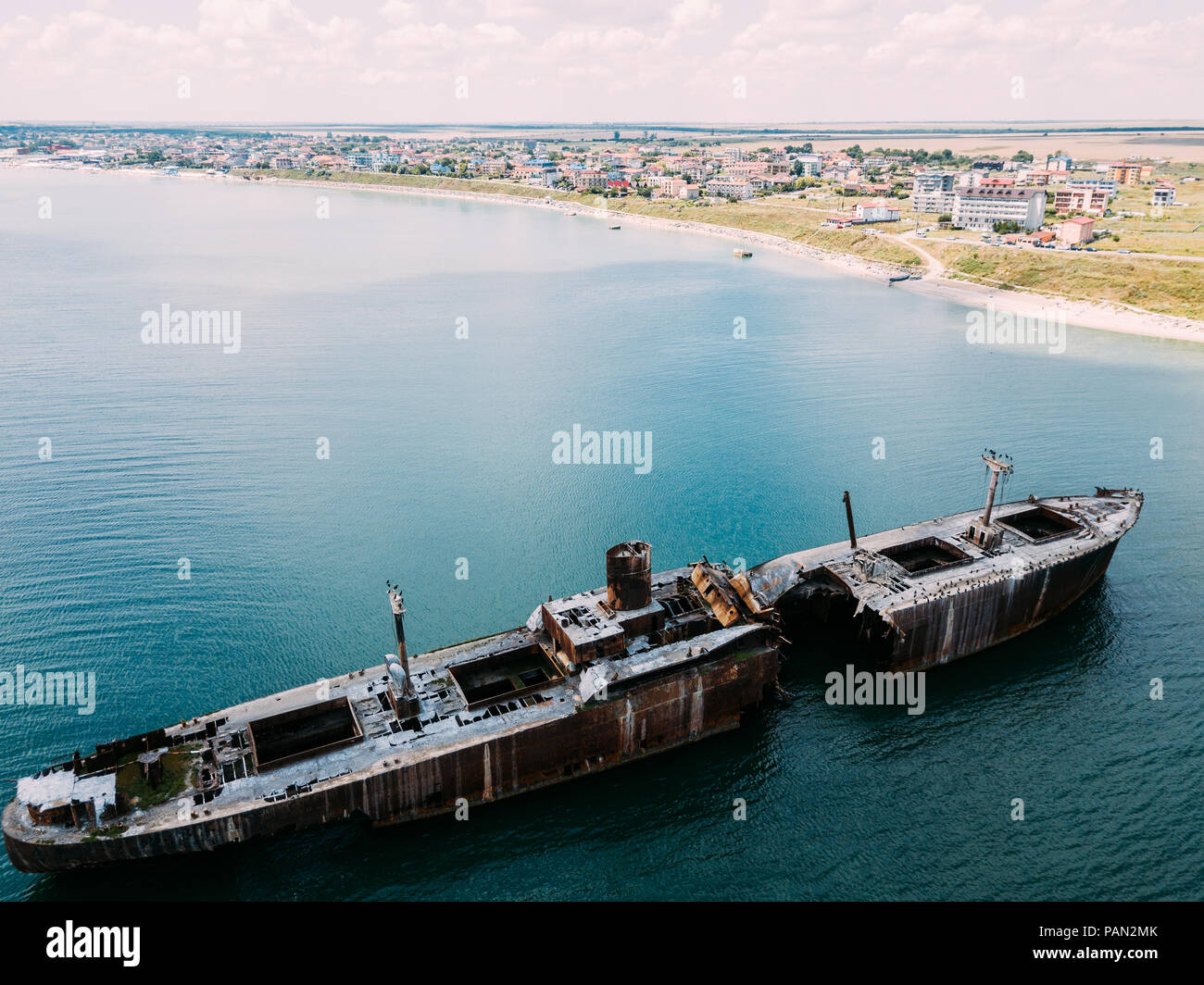 Aerial Drone View Of Old Shipwreck Ghost Ship Vessel Stock Photo - Alamy