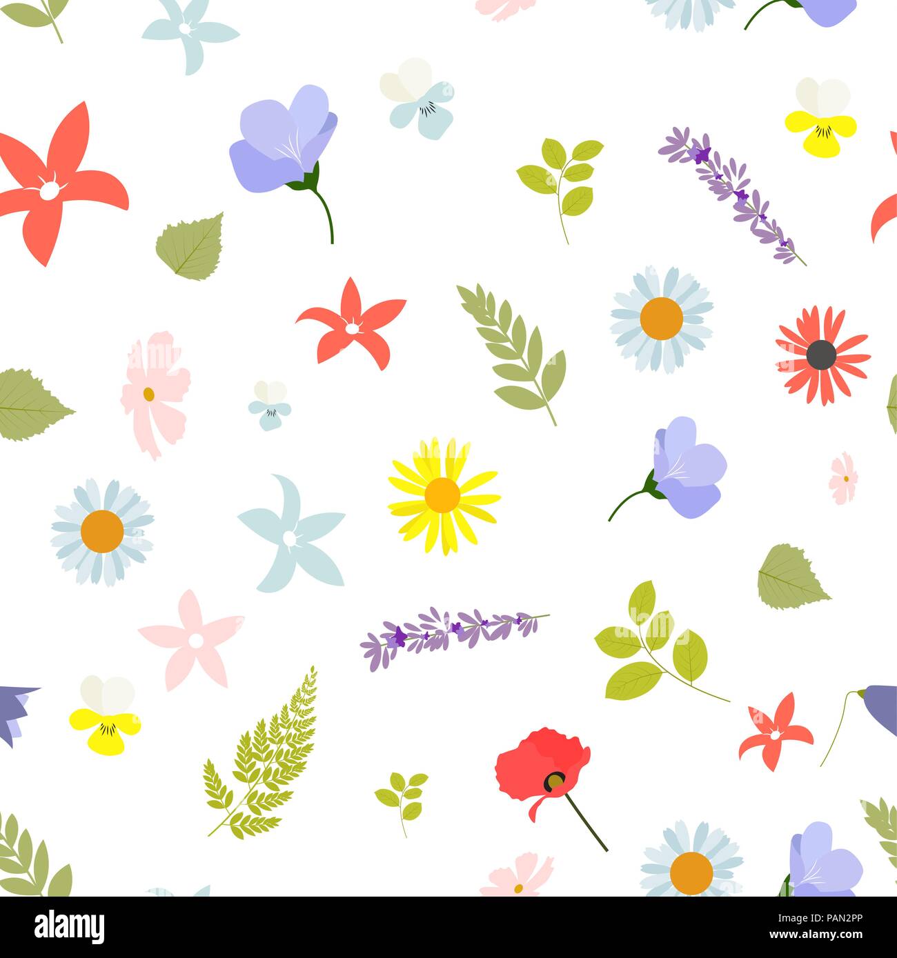 Summer Abstract Seamless Pattern Background with Leaves and Flowers ...